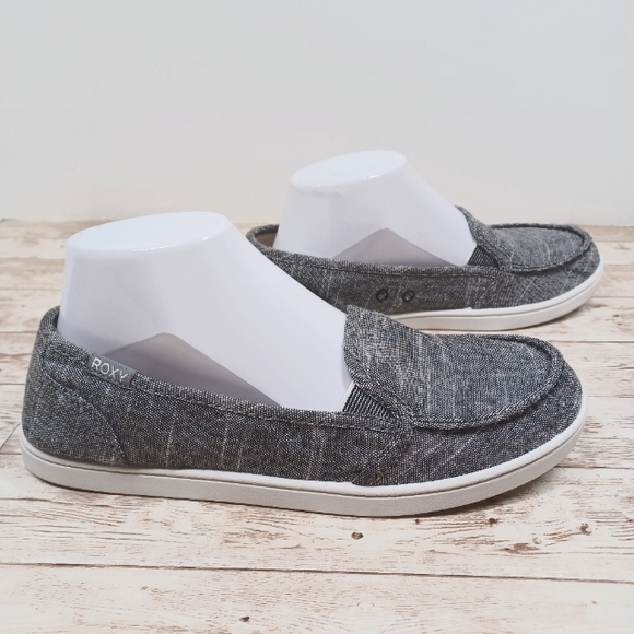 Roxy | Shoes | Roxy Slip On Canvas Like Loafers Grey Gray Black White ...